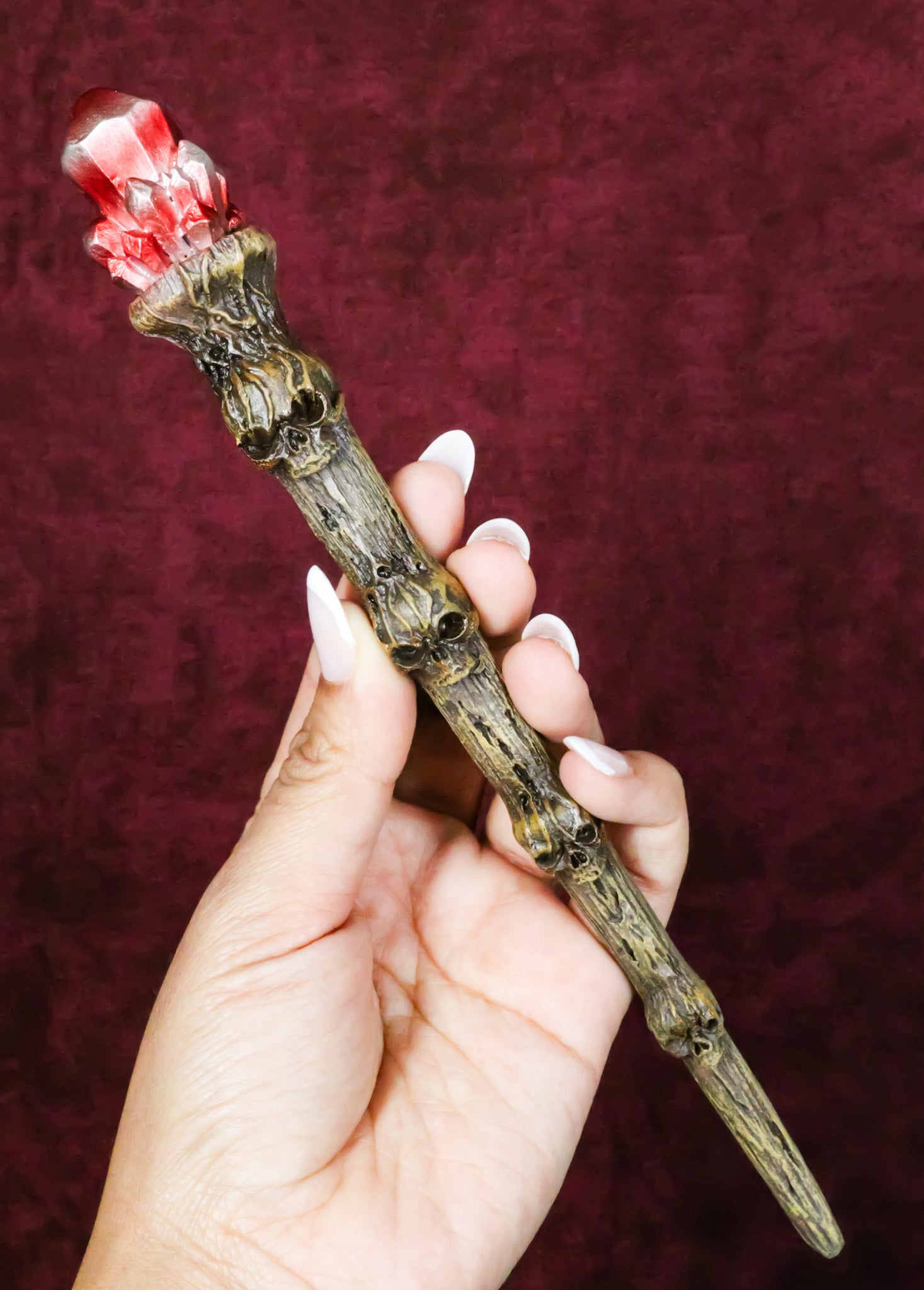 Wizard Red Crystal Tree Ent Skulls Cosplay Wand 9.5" Accessory Fantasy ...