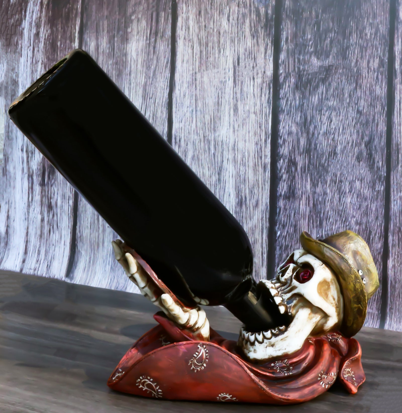 Rustic Western Gritty Budge Cowboy Skull Skeleton with Hat Drinking Wi ...