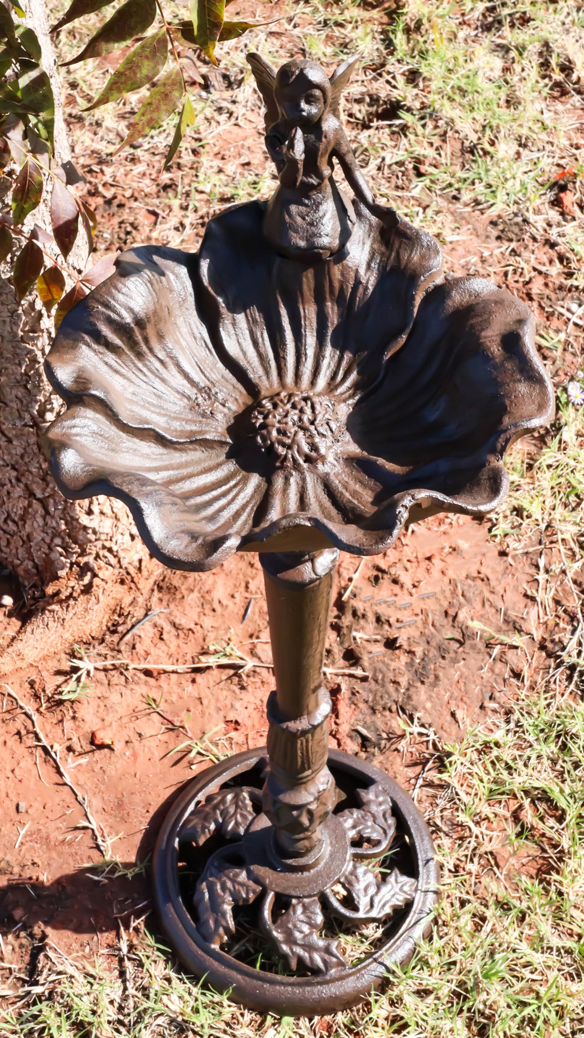Cast Iron Whimsical Fairy Pixie On Flower Bird Feeder Or Bath Garden S ...