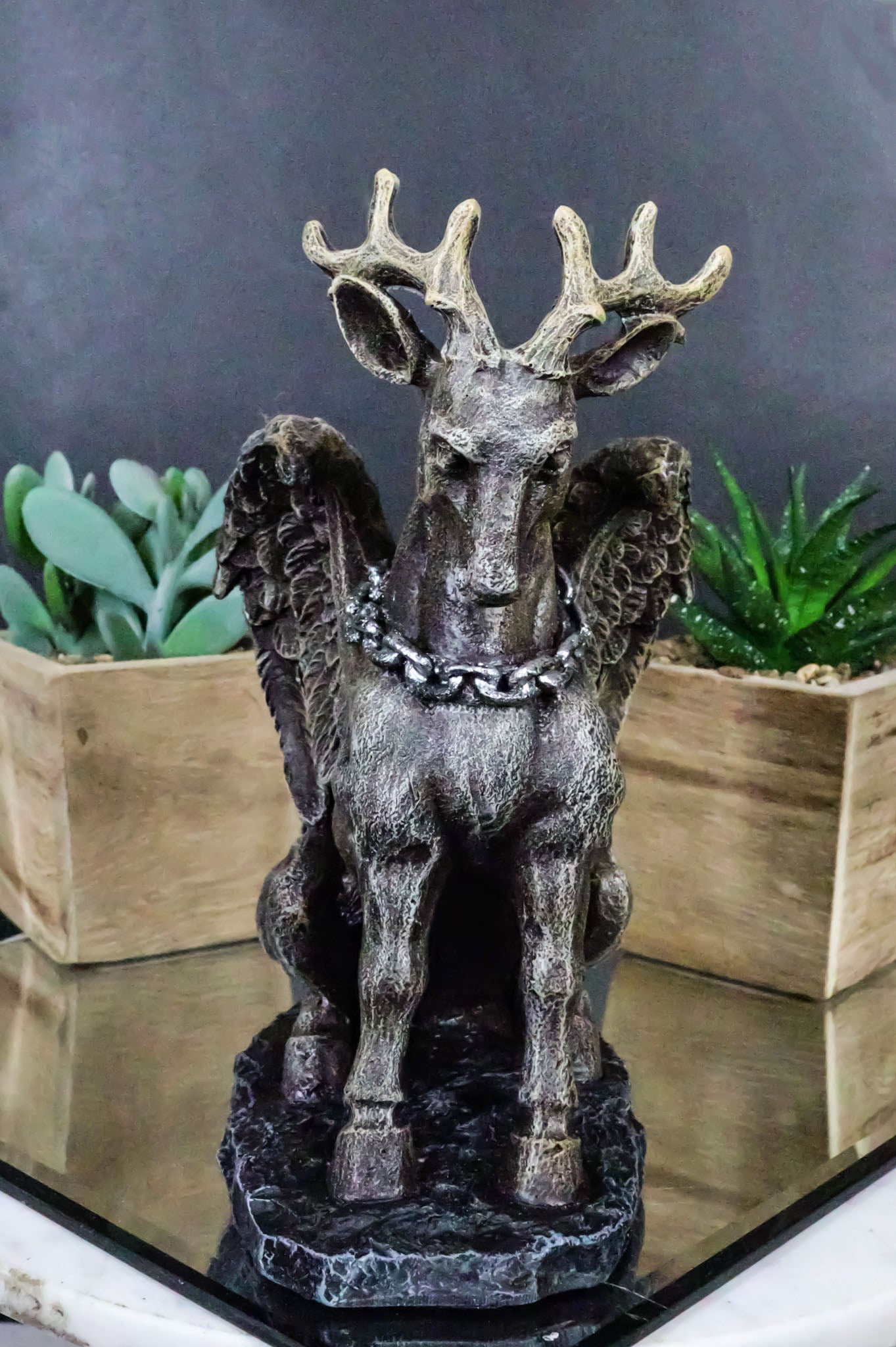 Gothic Sitting Winged Pegasus Stag Horned Gargoyle in Stoic Pose Statu ...