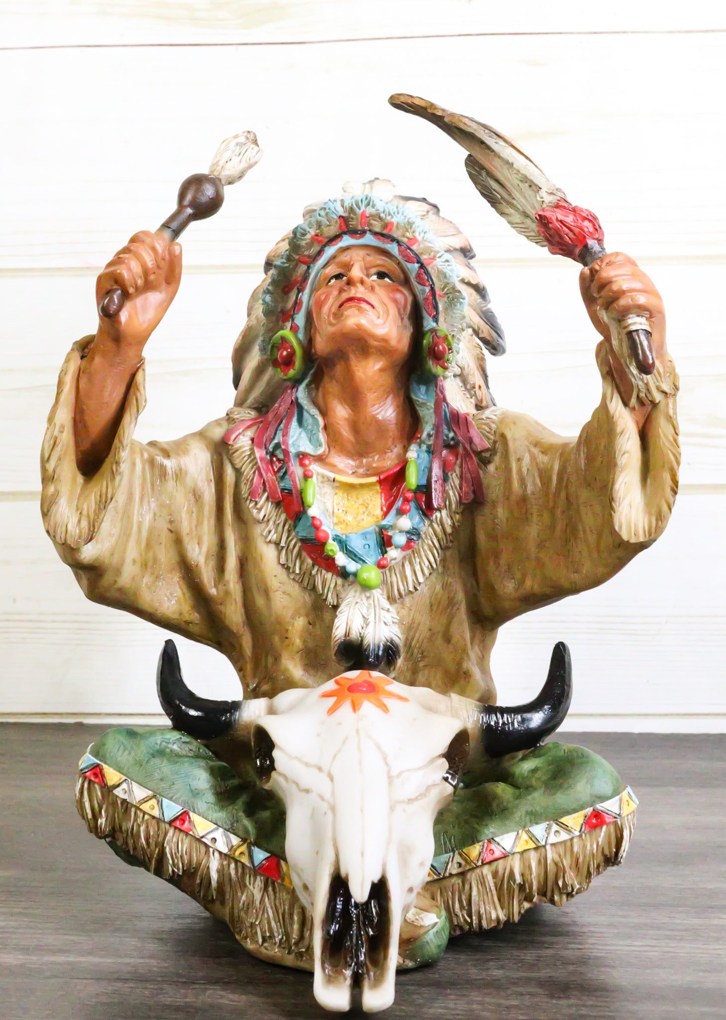 Indian Tribal Chief With Headdress Roach And Bull Skull Ritual Ceremon ...