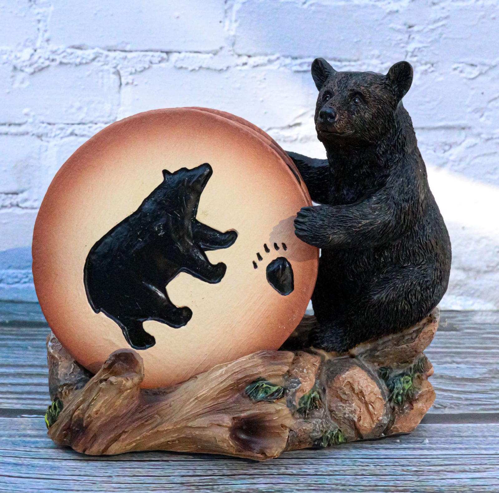 Rustic Woodlands Black Bear Paw Coaster Set 4 Round Coasters Figurine ...