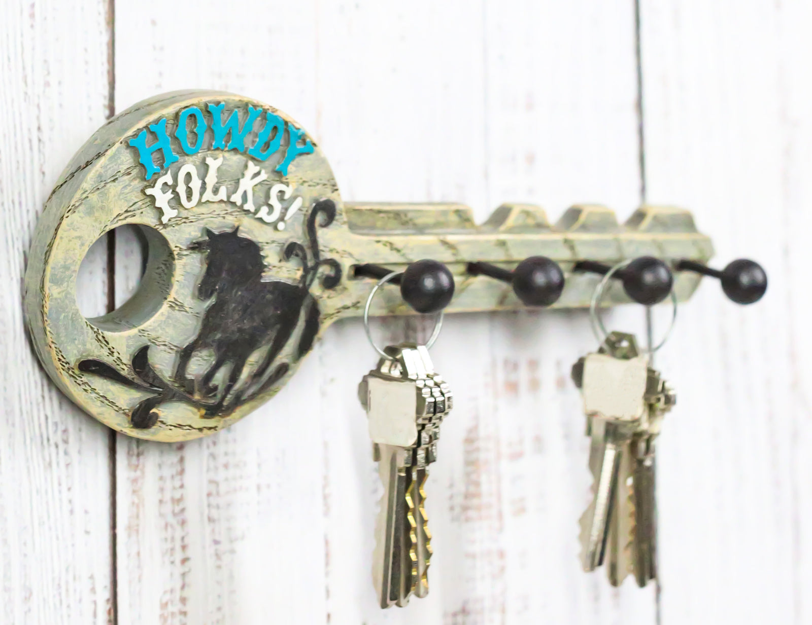 Rustic Western Howdy Folks Horse Key Shaped 4 Peg Quadruple Wall Hook ...