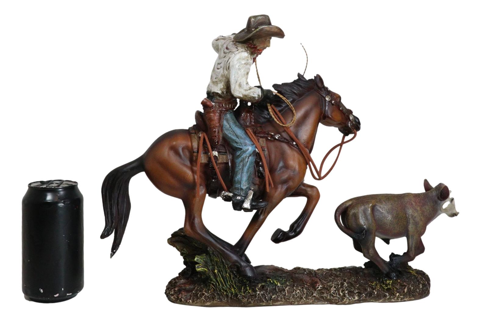 Rustic Western Cowboy Riding On Horse Rodeo Tie Down Roping A Calf Fig ...
