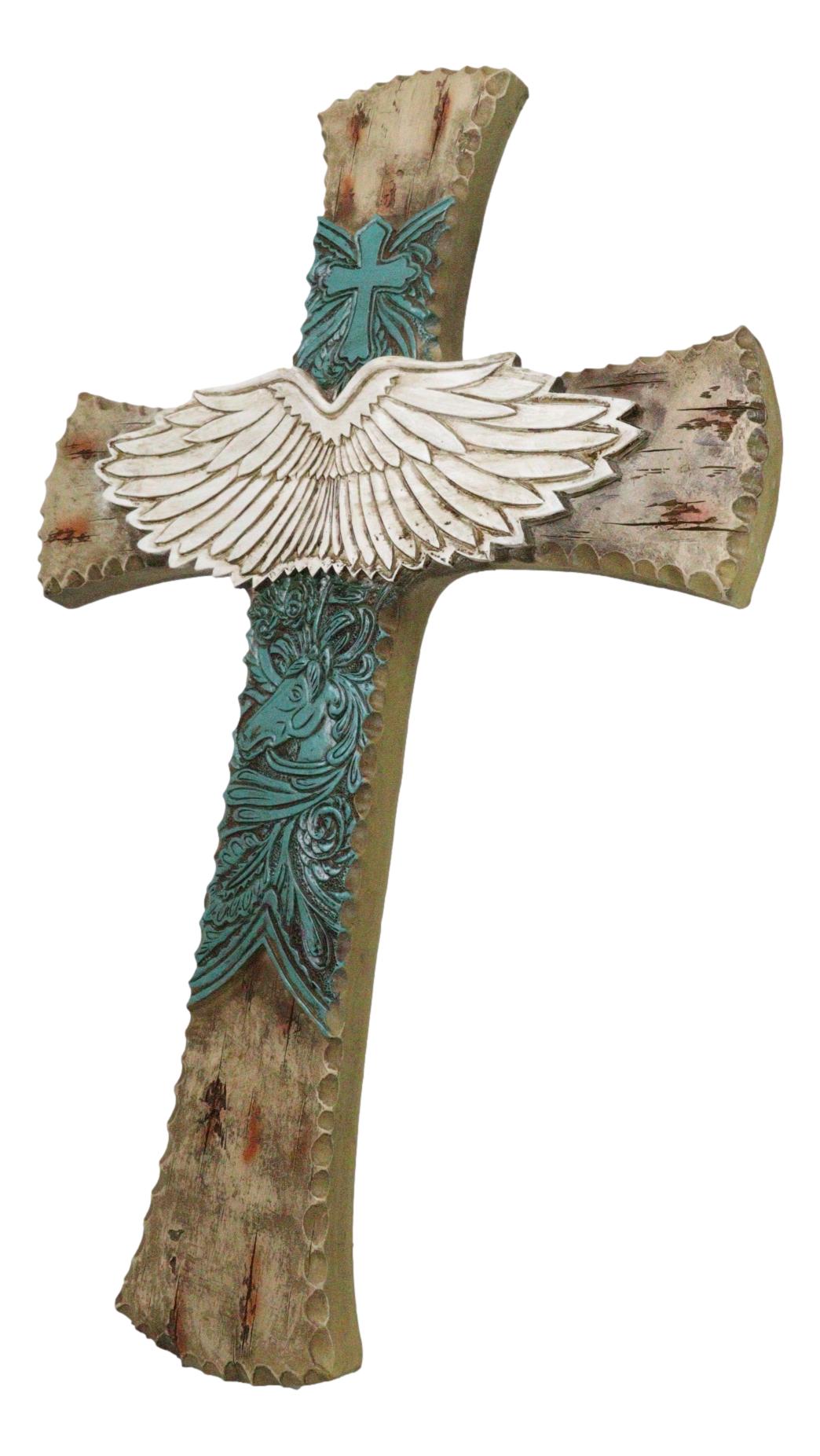 Rustic Western Angel Wings Turquoise Horse And Floral Tooled Leather W ...