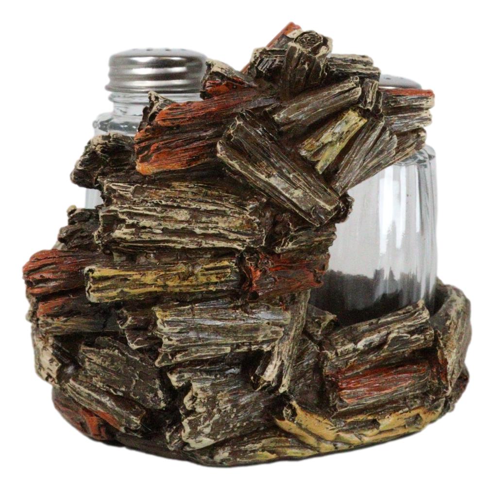 Western Woodland Forest Faux Wood Tree Logs Bear Bust Salt Pepper Shak ...