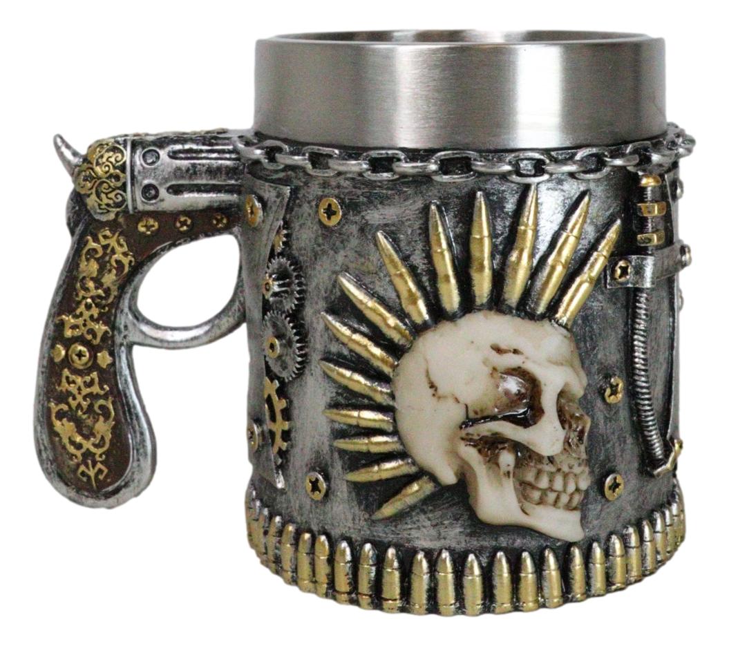 Steampunk Bullets Mohawk Skull War Dog Coffee Mug With Pistol Revolver ...