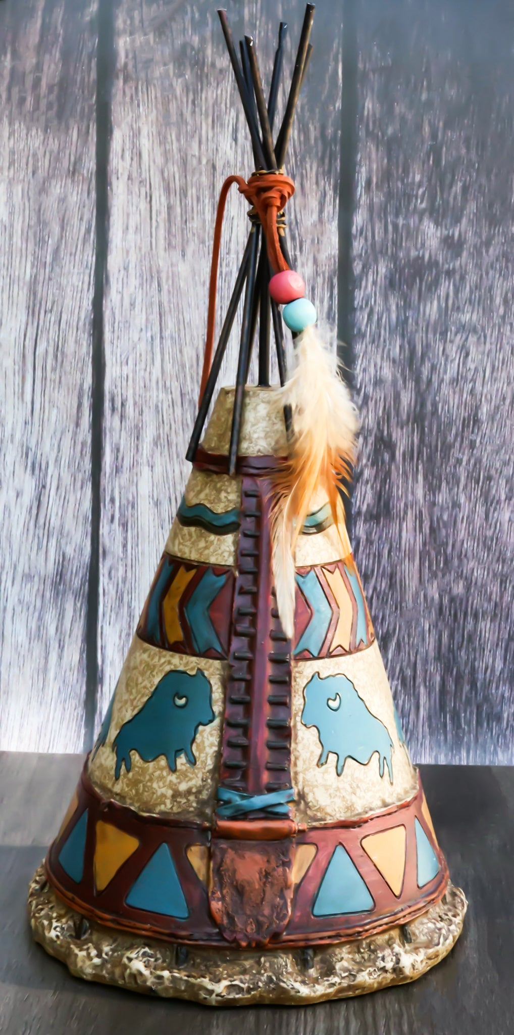 Southwestern Rustic Native Indian Feather Turquoise Bisons Teepee Hut ...