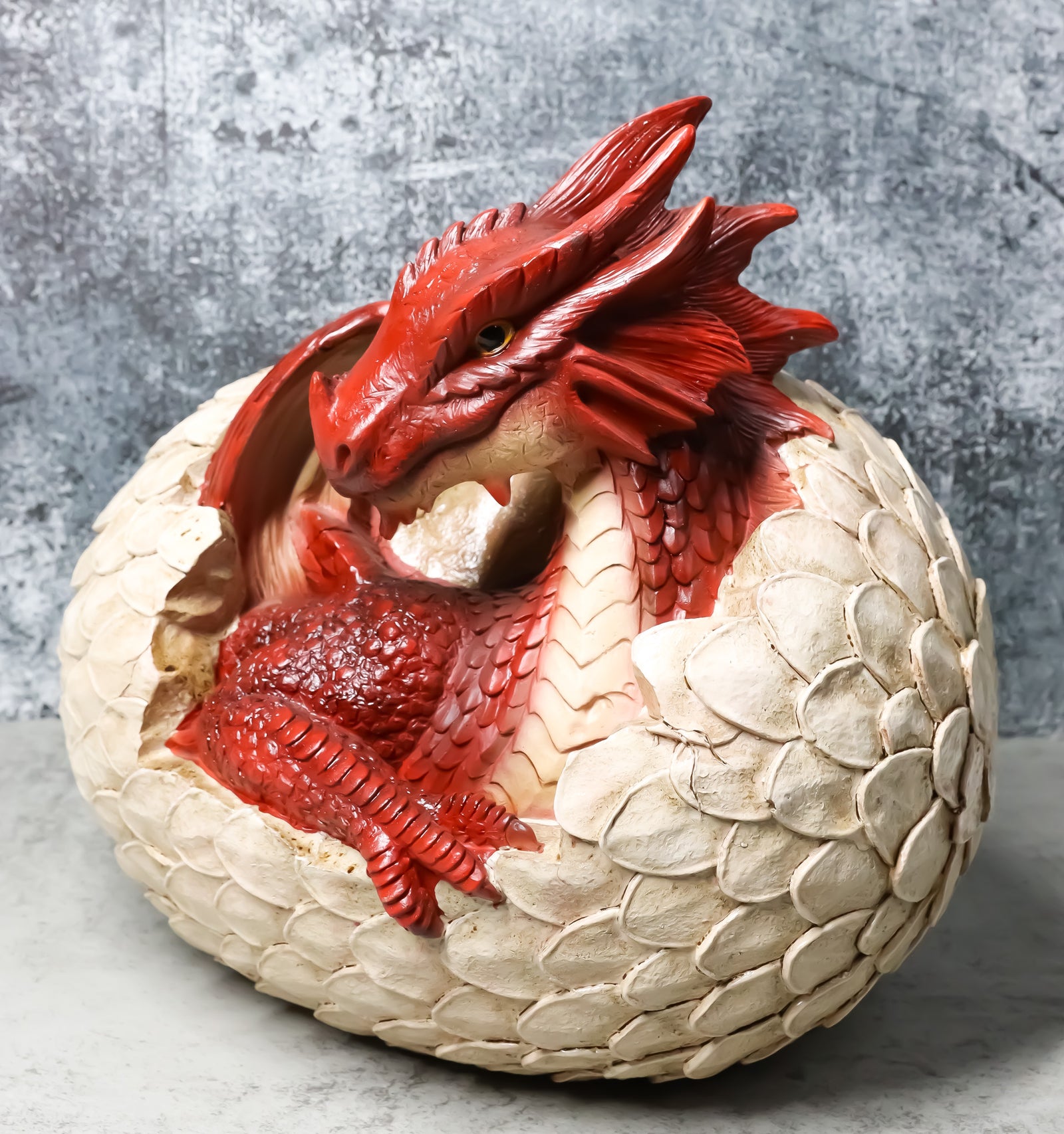 Ebros Large Smaug Red Baby Dragon Hatchling in Egg Statue 9.5" Long Du ...