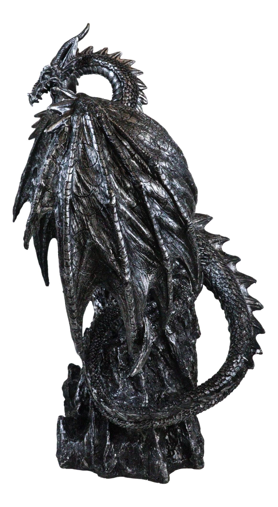 Large 22" H Quicksilver Cave Stone Behemoth Dragon Perching On Rocks S ...