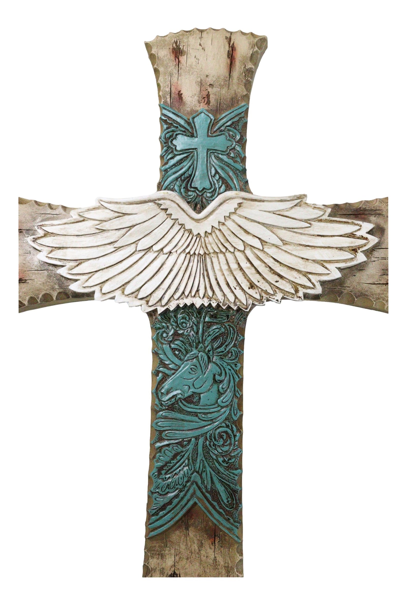 Rustic Western Angel Wings Turquoise Horse And Floral Tooled Leather W ...