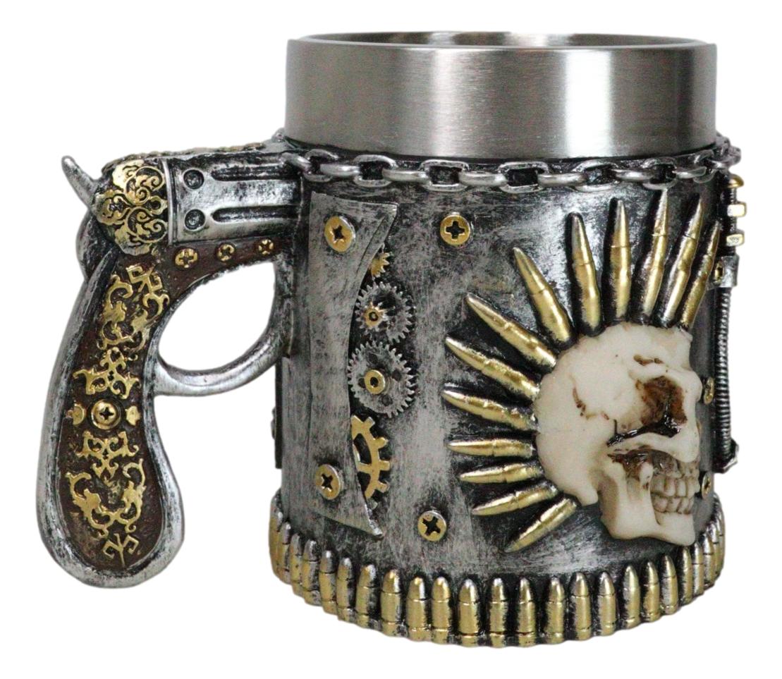 Steampunk Bullets Mohawk Skull War Dog Coffee Mug With Pistol Revolver ...