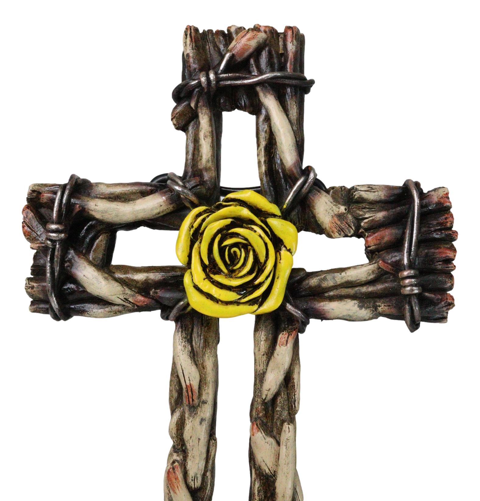 Rustic Western Yellow Rose with Distressed Faux Wood and Barbed Wires ...