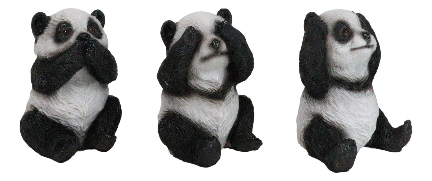 Set Of 3 See Hear Speak No Evil Whimsical Giant Panda Bears Mini Figur– Ebros Gift