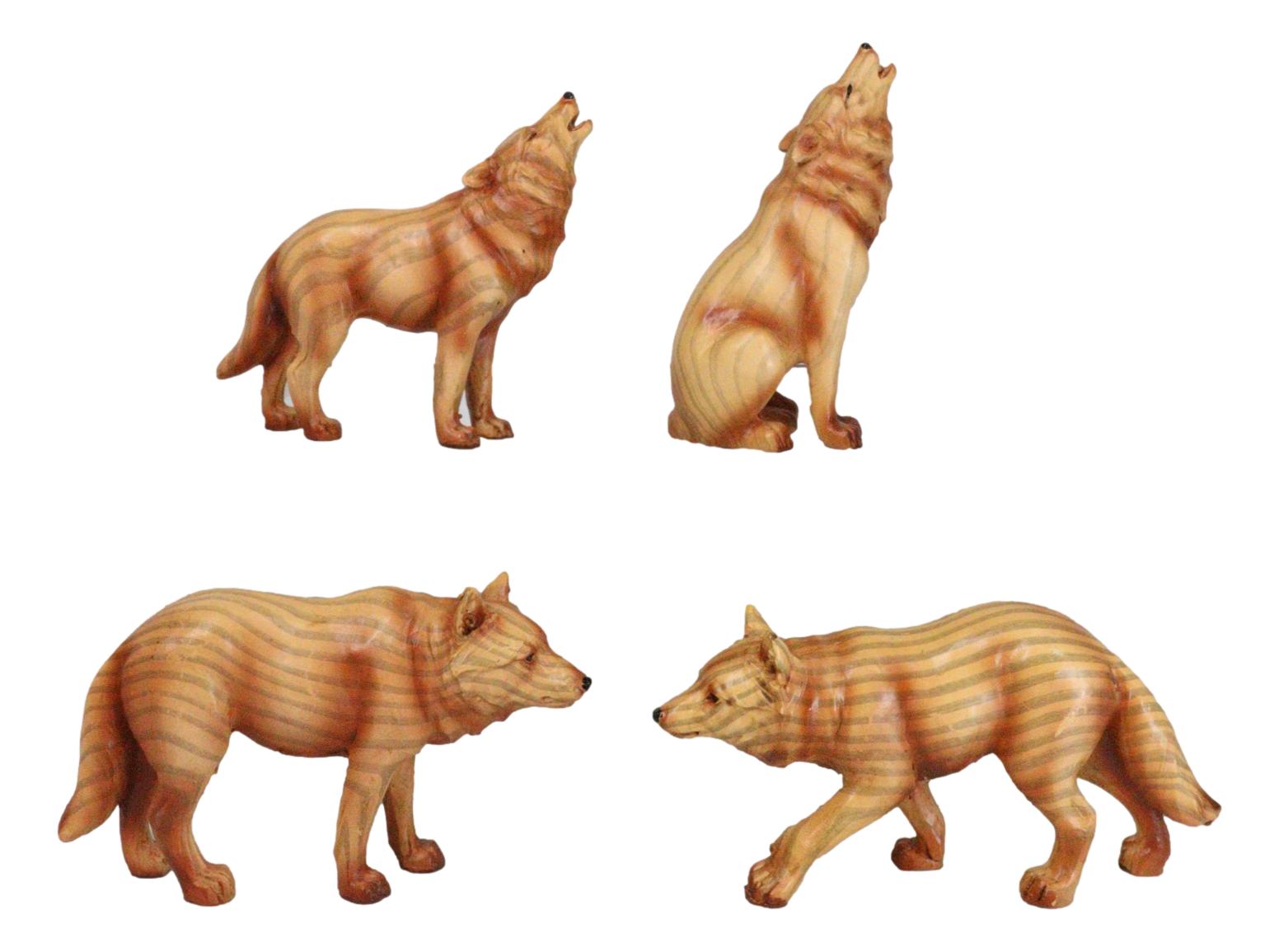 Pack of 4 Full Moon Howling Scouting Pose Alpha Gray Wolf Faux Wood Fi ...