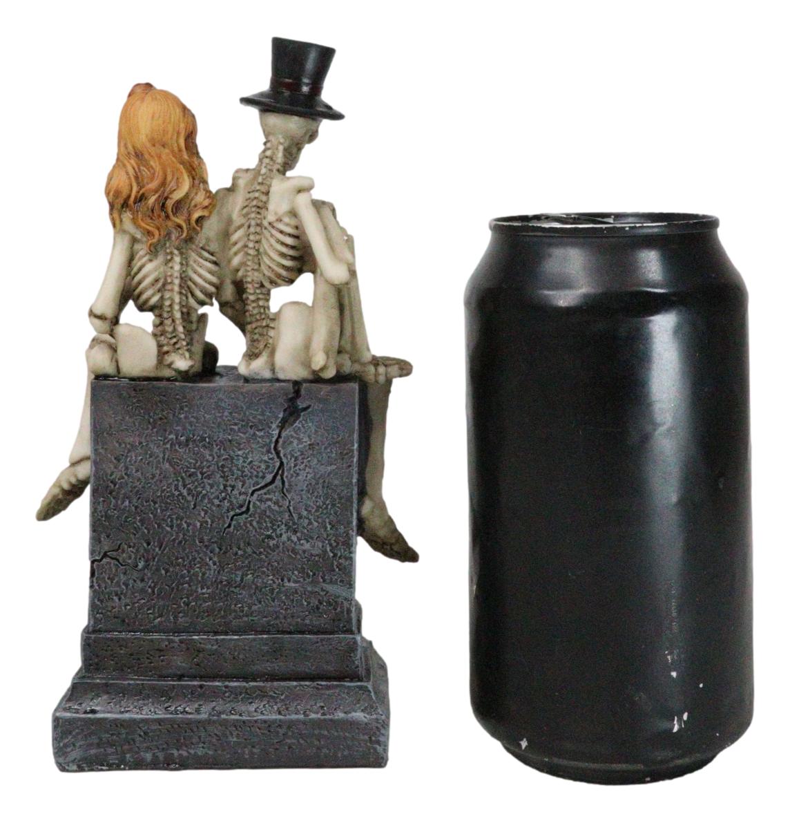 Gothic Skeleton Bridal Couple Sitting On Grave Tombstone With Red Rose ...