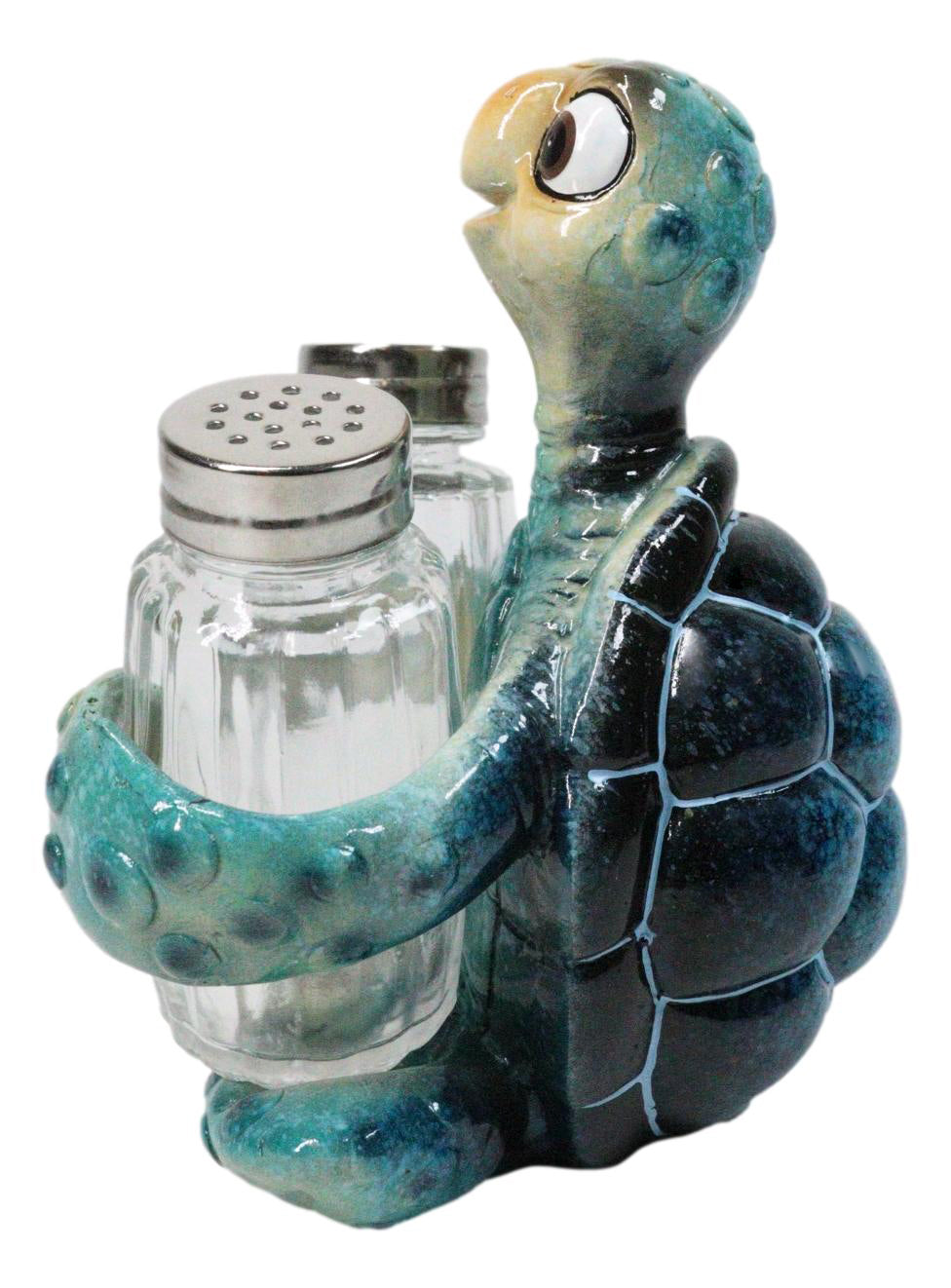 Marine Spotted Blue Shell Sea Turtle Glass Salt Pepper Shakers Holder ...