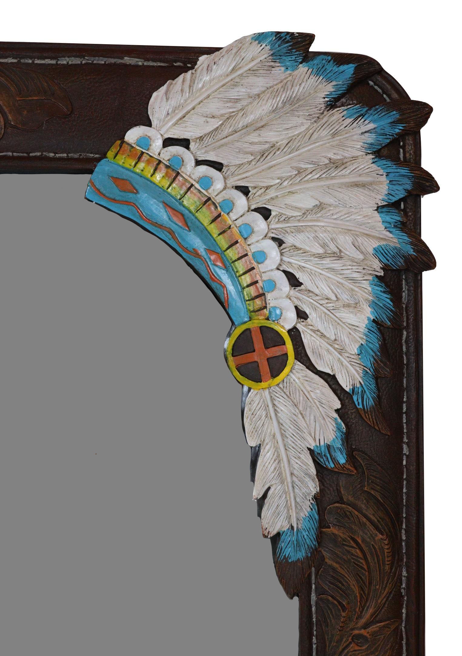 Rustic Southwestern Indian Chief Headdress Faux Tooled Leather Wall Mi ...