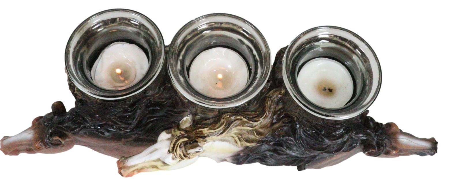 Rustic Western 3 Brown White Horses By Tree Logs Triple Votives Candle– Ebros Gift
