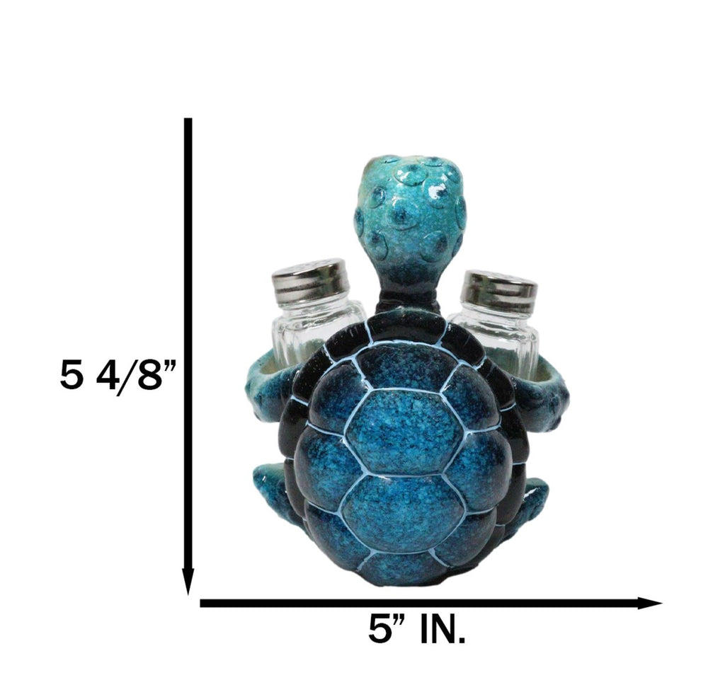 Marine Spotted Blue Shell Sea Turtle Glass Salt Pepper Shakers Holder ...