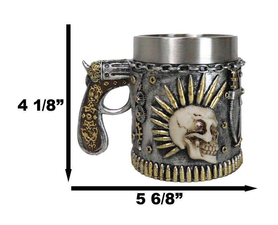 Steampunk Bullets Mohawk Skull War Dog Coffee Mug With Pistol Revolver ...