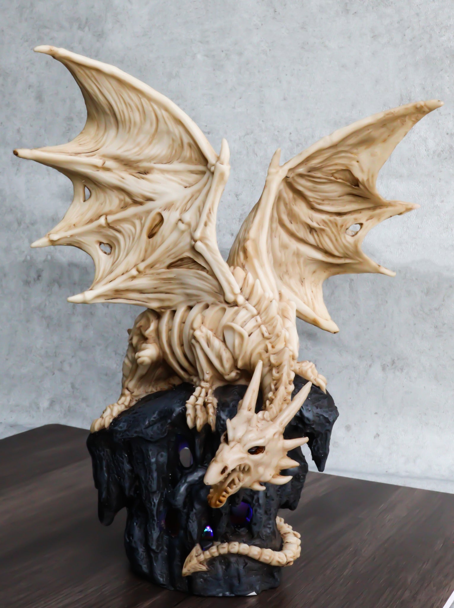 Gothic Exo Skeleton Dragon On Rock Cavern With Colorful LED Light Figu ...