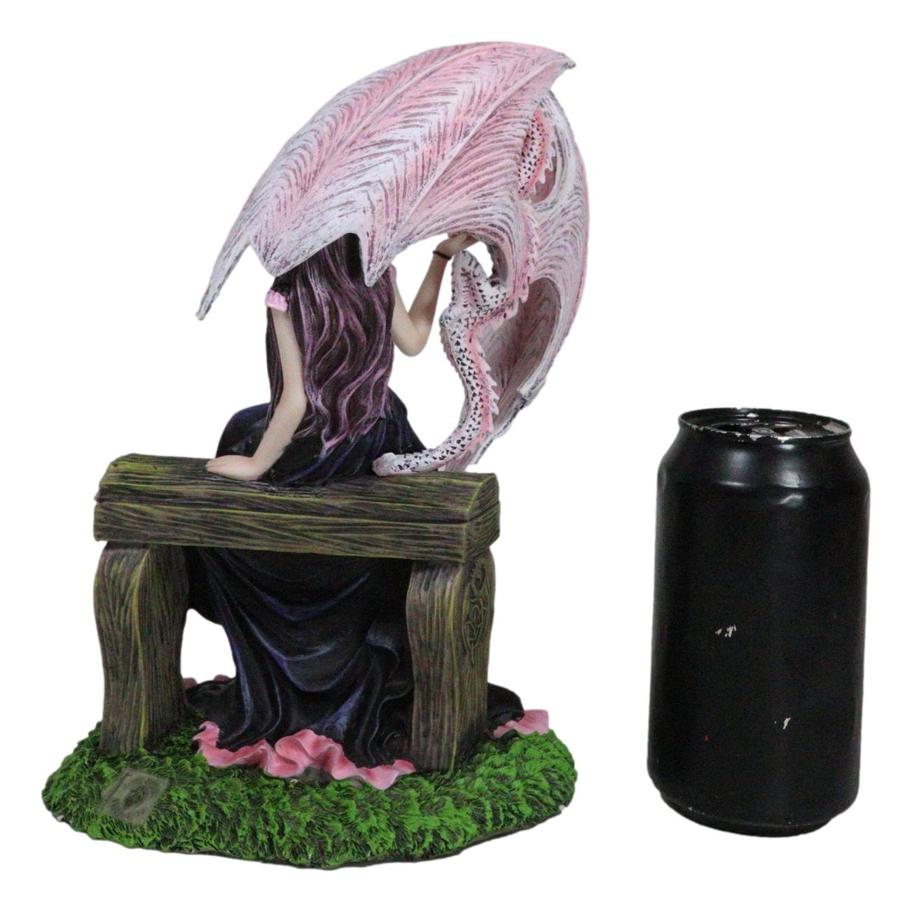 Elegant Pink Wyvern Dragon with Rose Fairy in Black Gown Sitting On Be ...