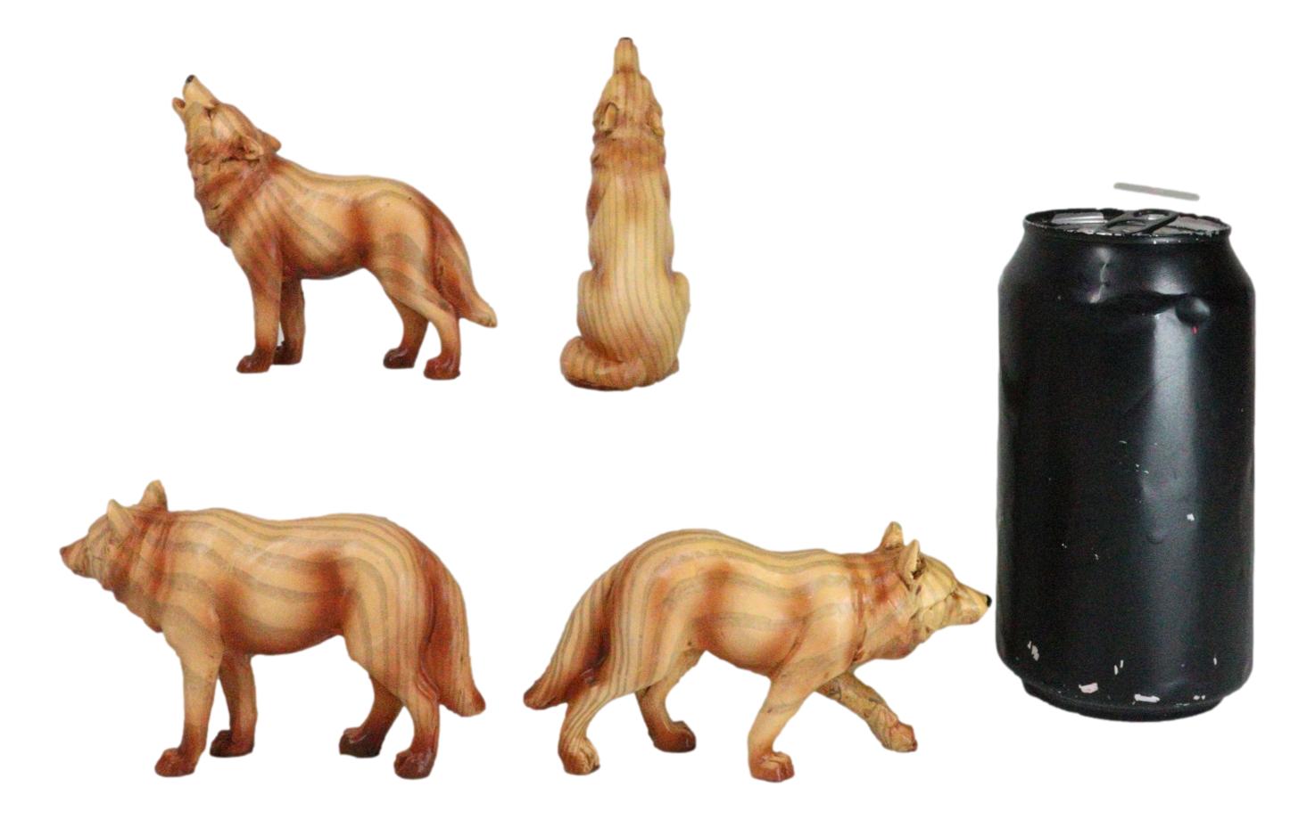 Pack of 4 Full Moon Howling Scouting Pose Alpha Gray Wolf Faux Wood Fi ...