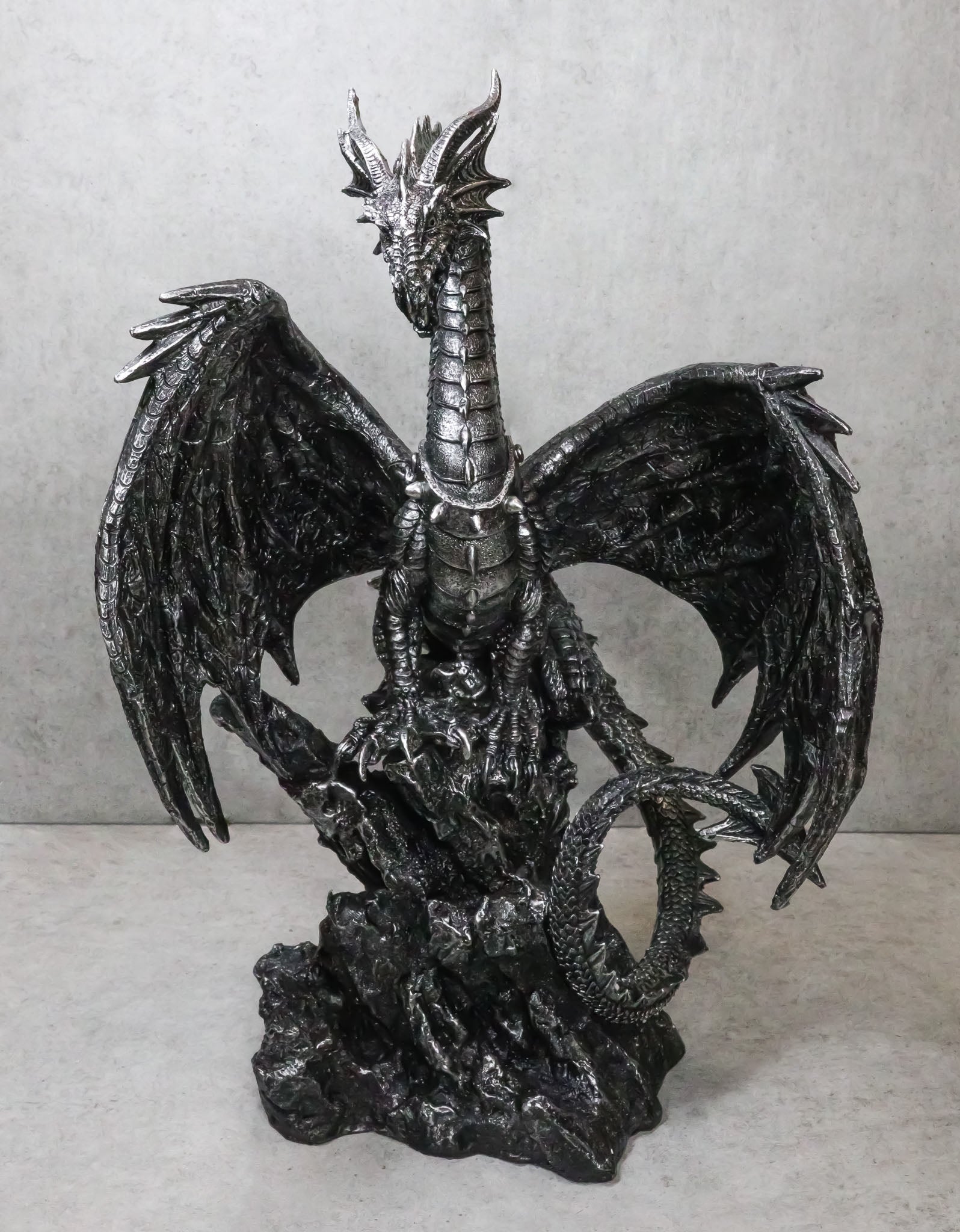 Large 22" H Quicksilver Cave Stone Behemoth Dragon Perching On Rocks S ...
