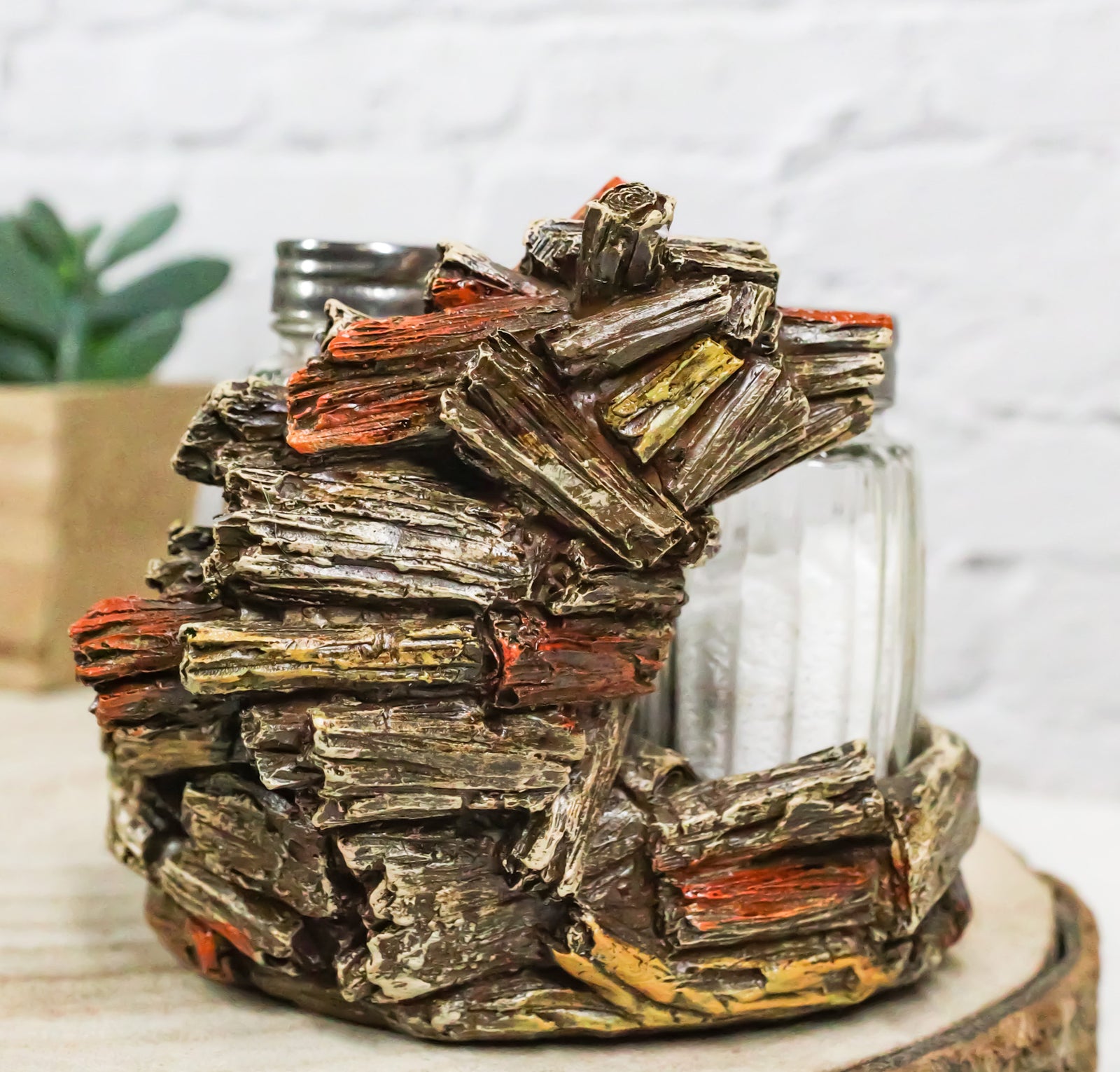 Western Woodland Forest Faux Wood Tree Logs Bear Bust Salt Pepper Shak ...