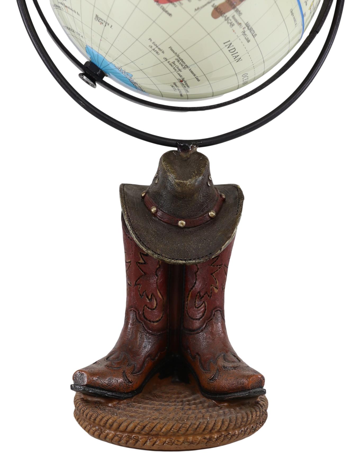 Rustic Western Cowboy Hat and Boots World Atlas Map Globe Decorative F ...