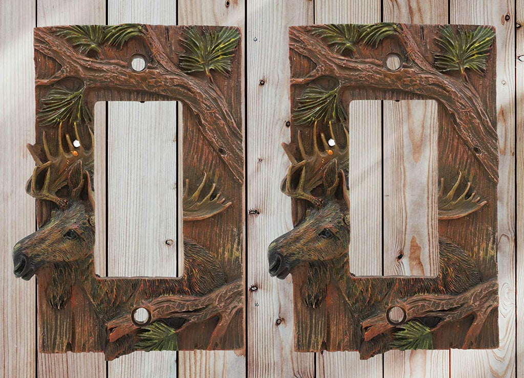 Rustic Western Pine Stag Elk Moose Single Gang Rocker Switch Plate Cov ...