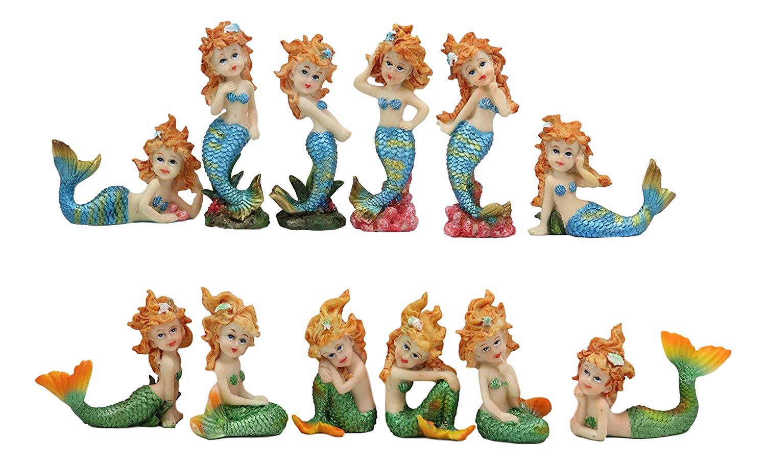 Colorful Nautical Ocean Coral Reef Mermaid Mergirls Miniature Figurine ...