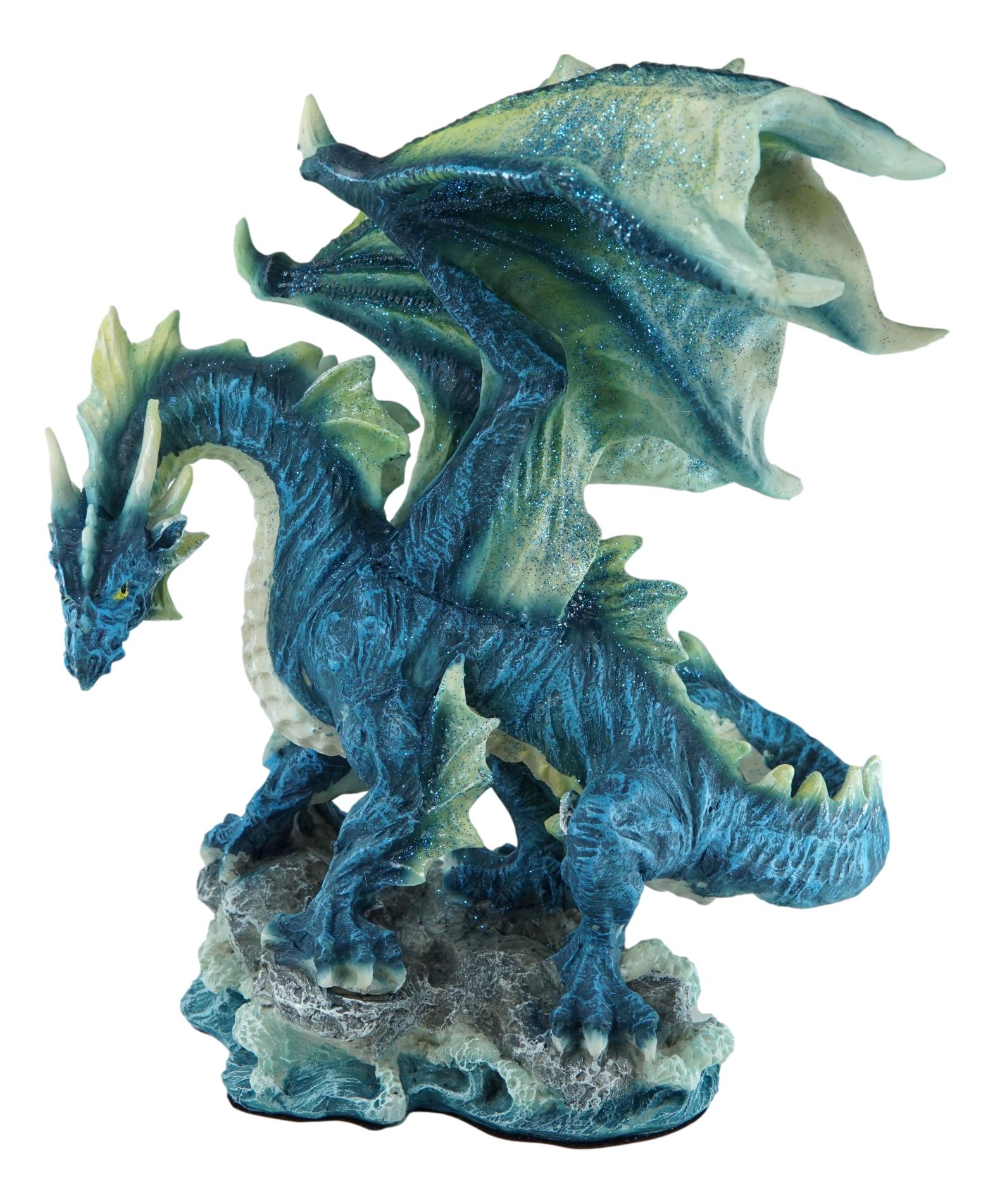 Ebros Large Blue Hyperion Water Behemoth Dragon Standing On Rock Figur ...