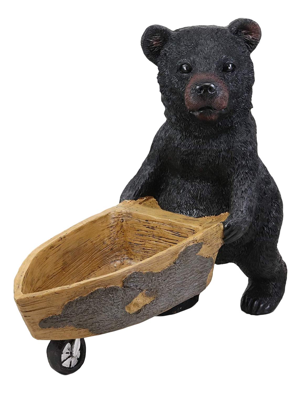 Ebros Gift Large Rustic Wildlife Black Bear Pushing Wheelbarrow Cart F