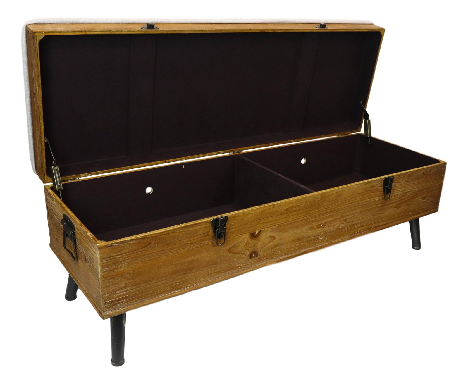 Rustic Wood Hinged Flip Top Storage Bench Seats With Fabric Cushion Se ...