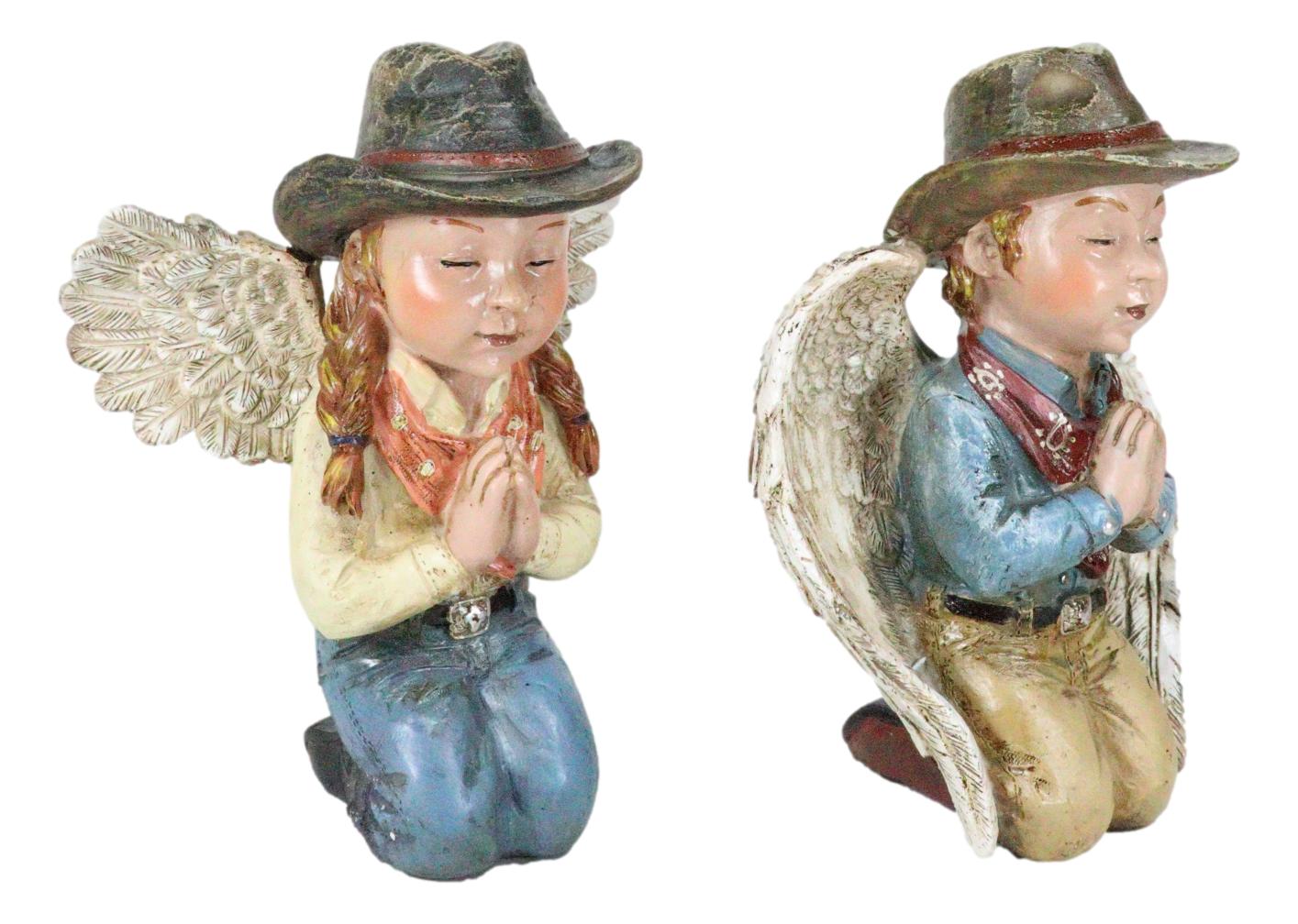 Set of 2 Rustic Western Cowgirl And Cowboy Angel With Hats Praying Fig ...
