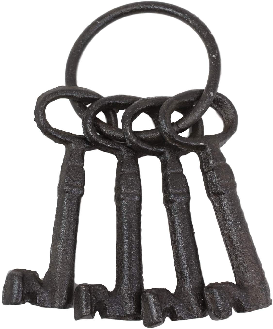 Rustic Vintage Antique Style Cast Iron Jailer Keys Set of 4 In Ring Co ...