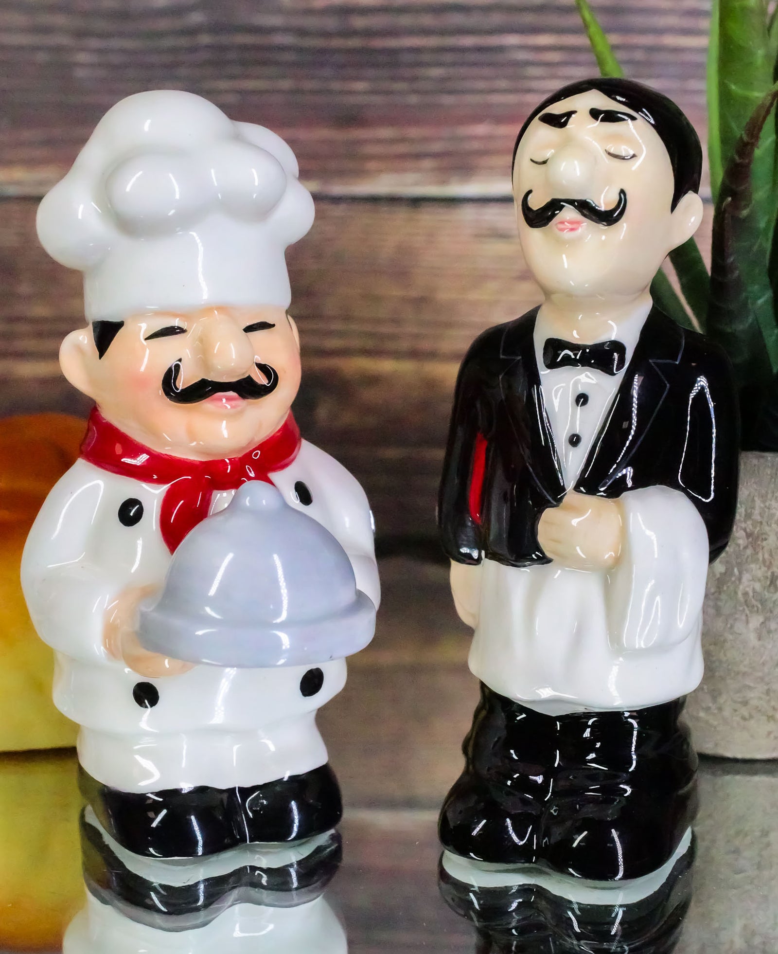 Food Service Head Chef & Waiter Salt & Pepper Shakers Ceramic Magnetic ...