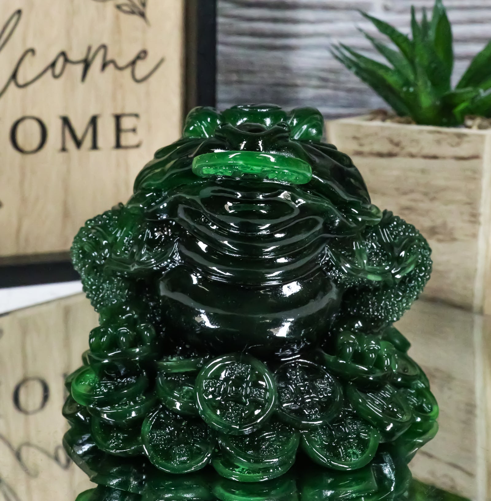 Acrylic Jade Green Resin Feng Shui Jin Chan Fortune Money Frog Statue ...