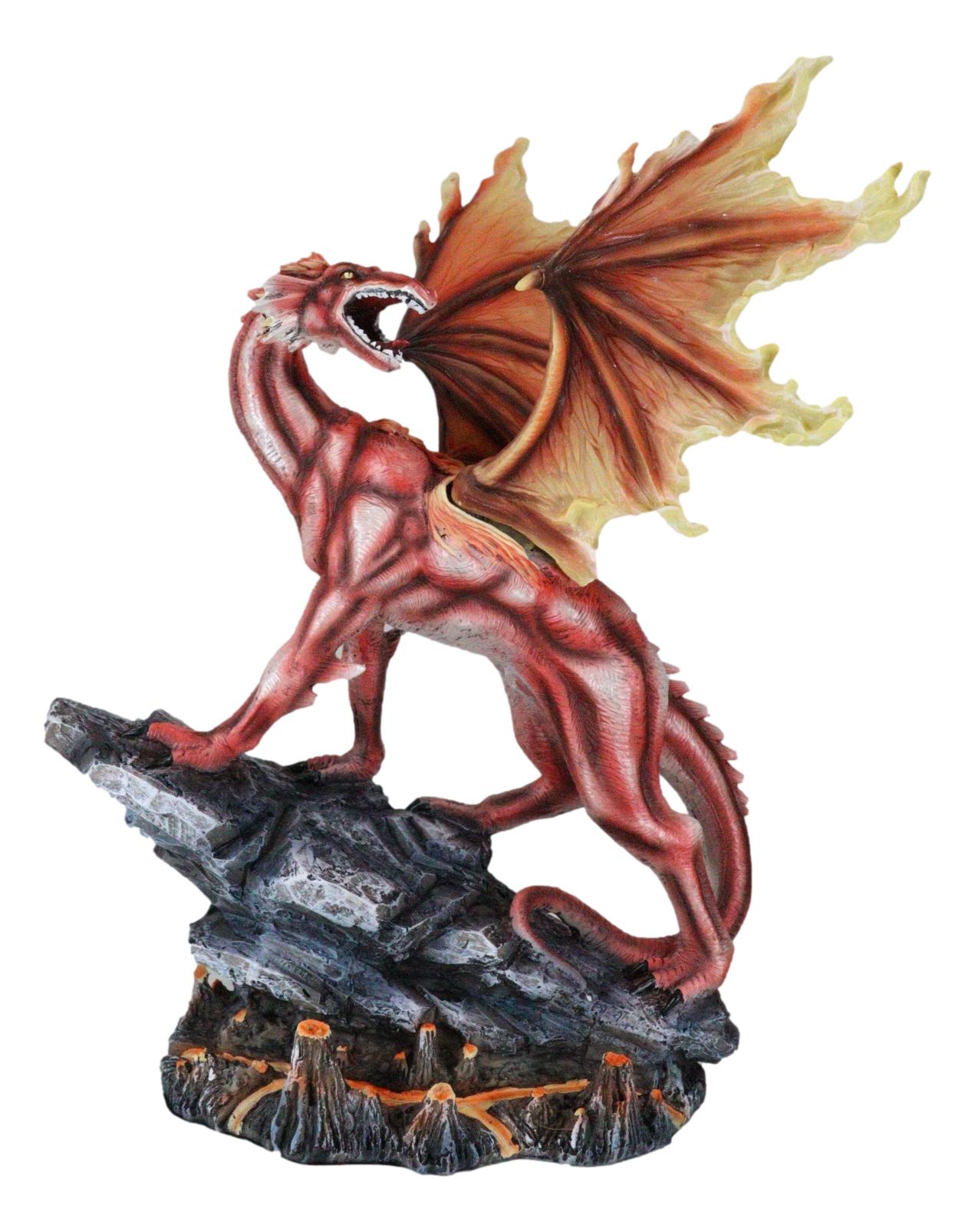 Ebros Large Red Magma Lava Smaug Dragon On Volcanic Rock Statue Fantas ...