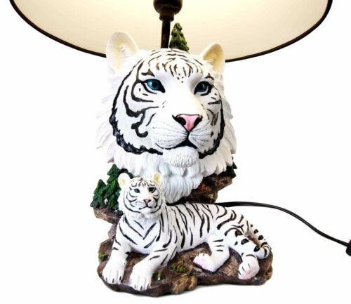 Ebros White Rare Alaskan Tiger Desktop Table Lamp Statue With Black Fa ...
