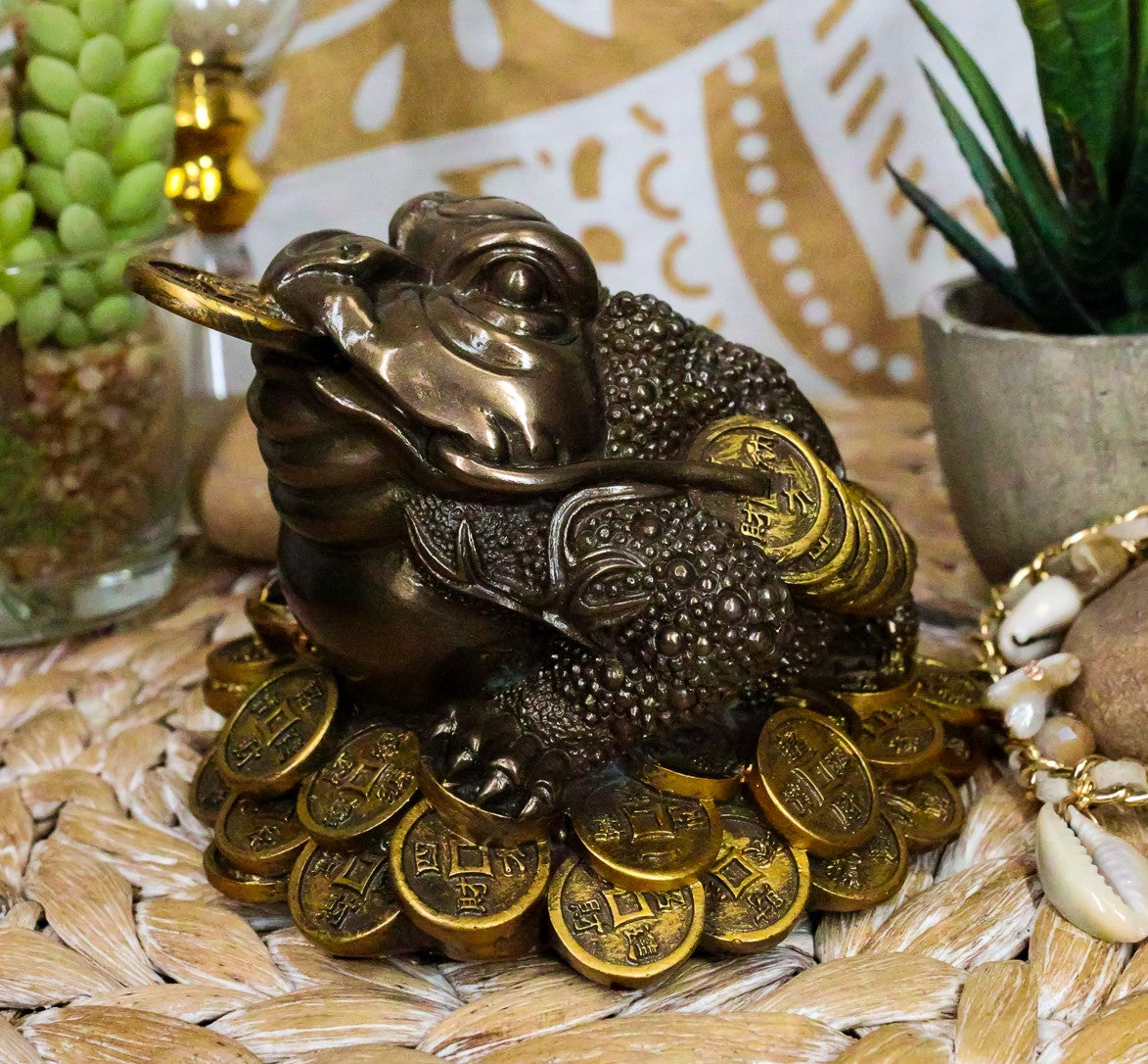 Bronzed Resin Feng Shui Jin Chan Fortune Money Toad Frog Statue Talism ...