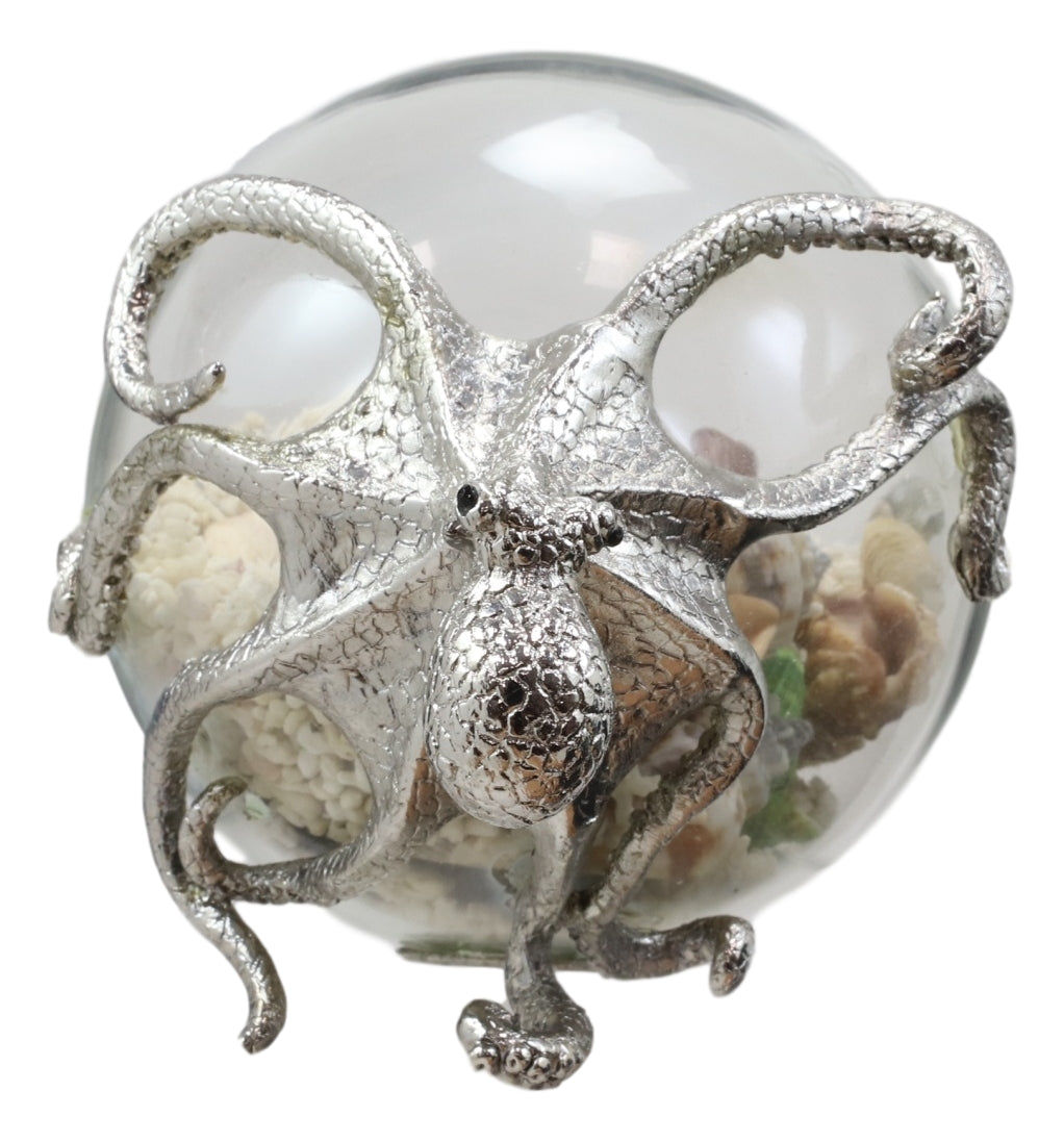 Sea Octopus Pulling Glass Globe Ball With Sand Seashells And Beach Orn ...