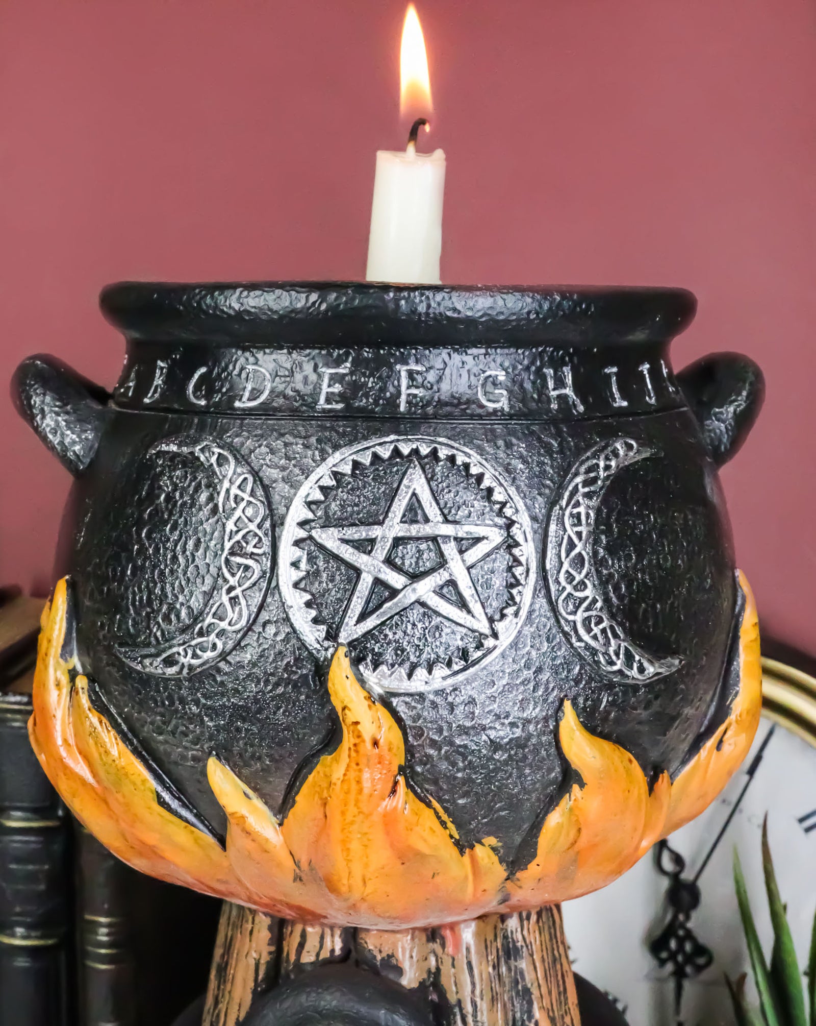 Wicca Triple Moon Witch Cauldron With Snake And Sacred Geometry Candle ...