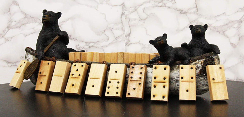 Ebros Rustic 3 Black Bears Family Rowing Canoe Domino Display Set W/ 2 ...