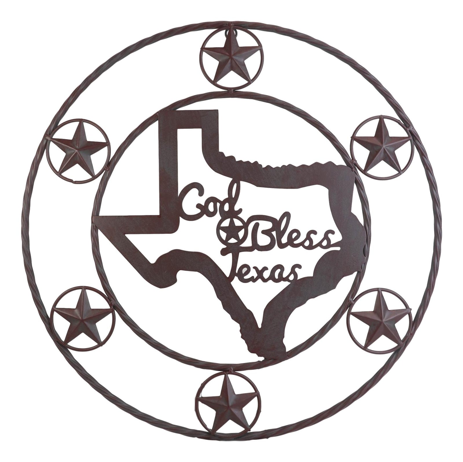 20"D Vintage Rustic Western Star God Bless Texas Metal Circle Wall Han ...