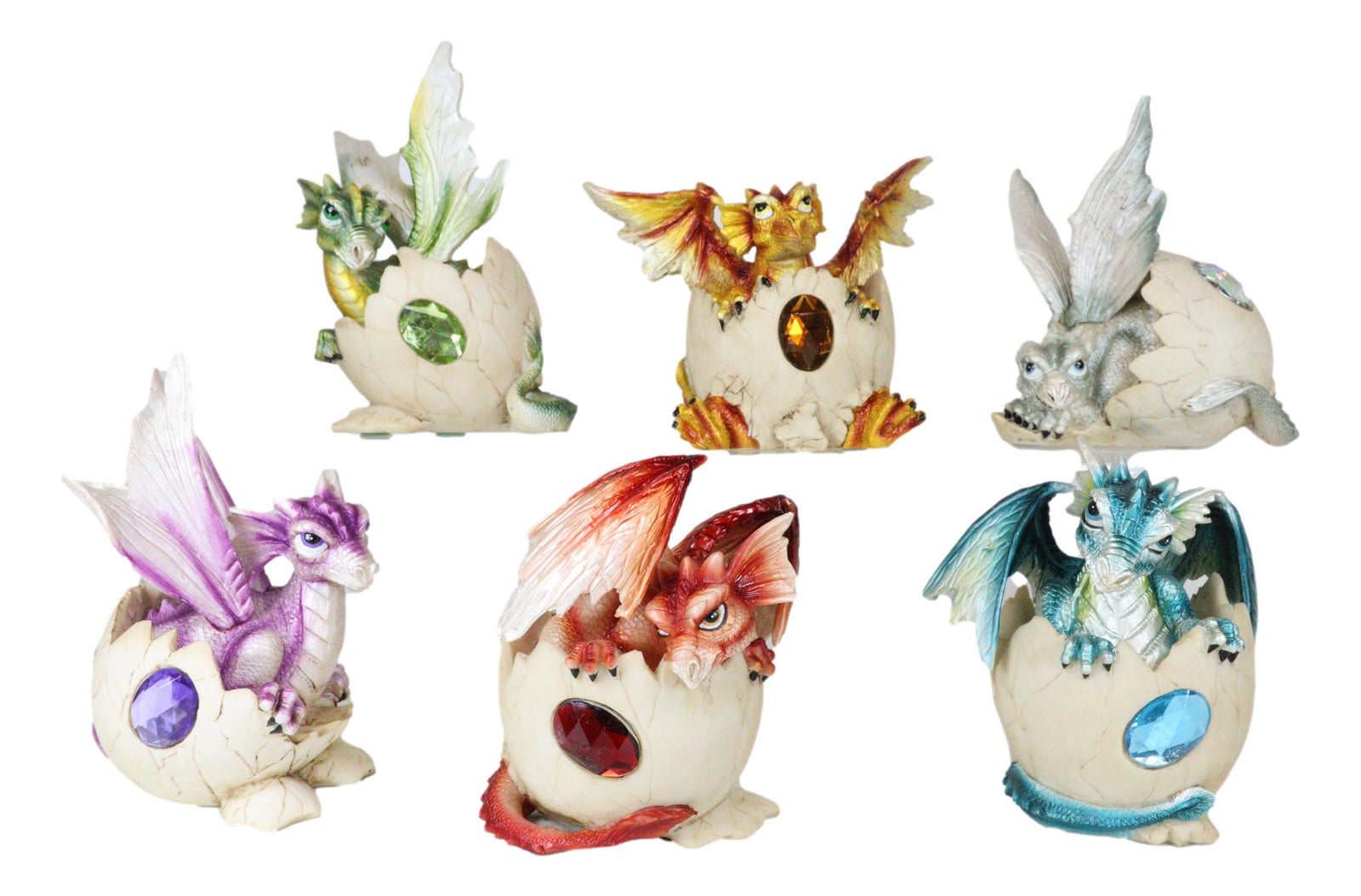 Twelve Month Birthstone Dragon Egg Statue Set Colored Gem Stone Birthd ...