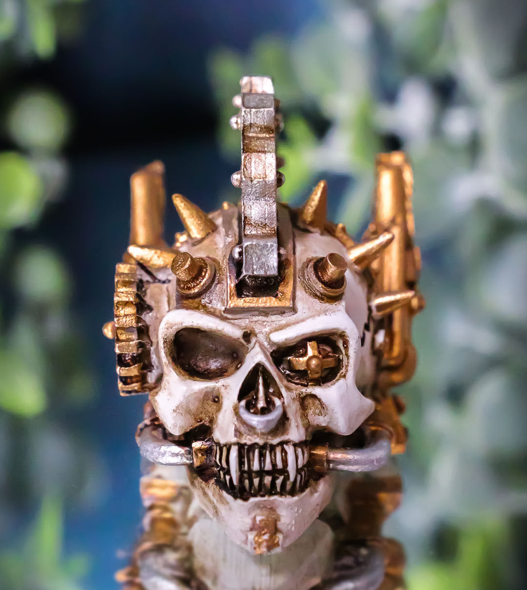Steampunk Geared Metalhead Spiked Mohawk Cyborg Skull Mini Figurine Sc ...