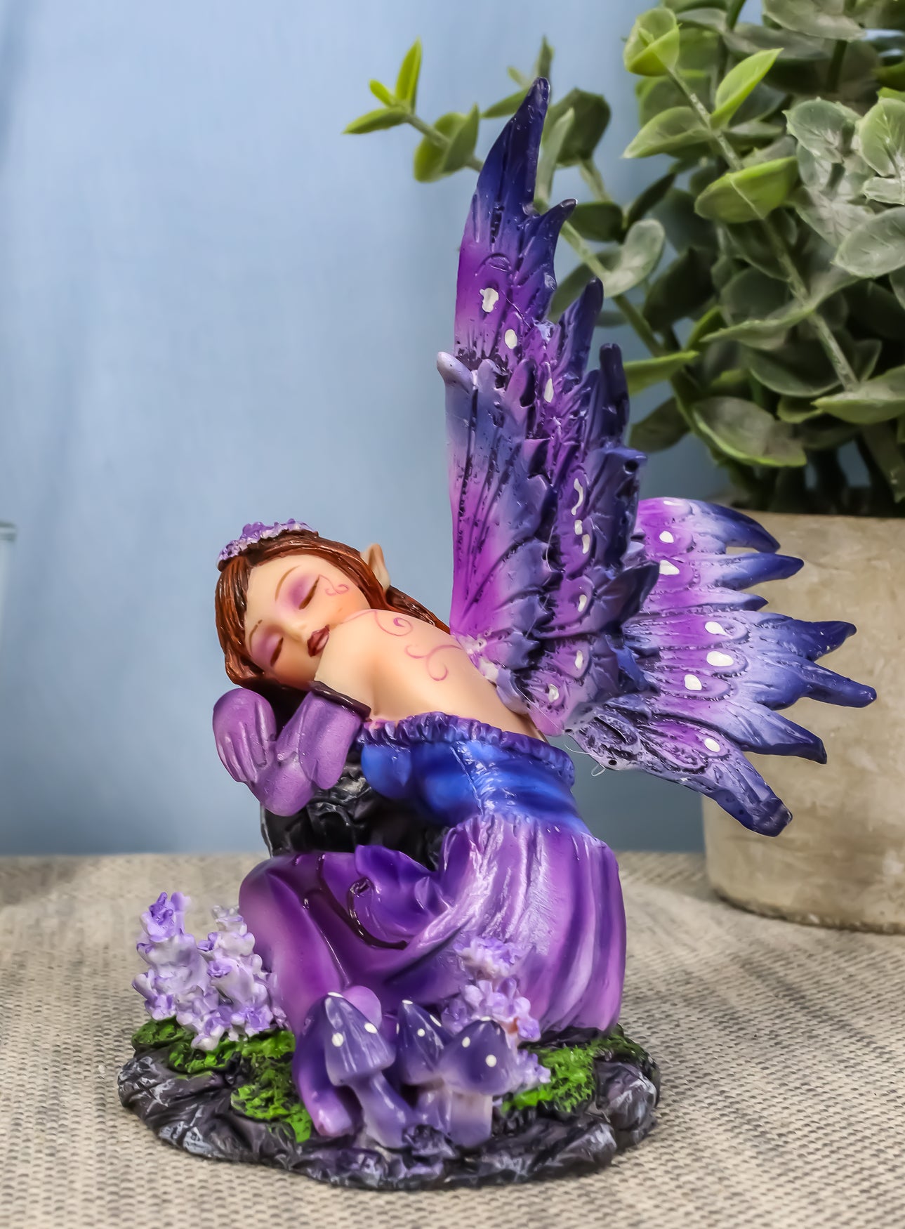 Sleeping Purple Lavender Girl Fairy Garden Statue 4.5"Tall Twilight Fa ...